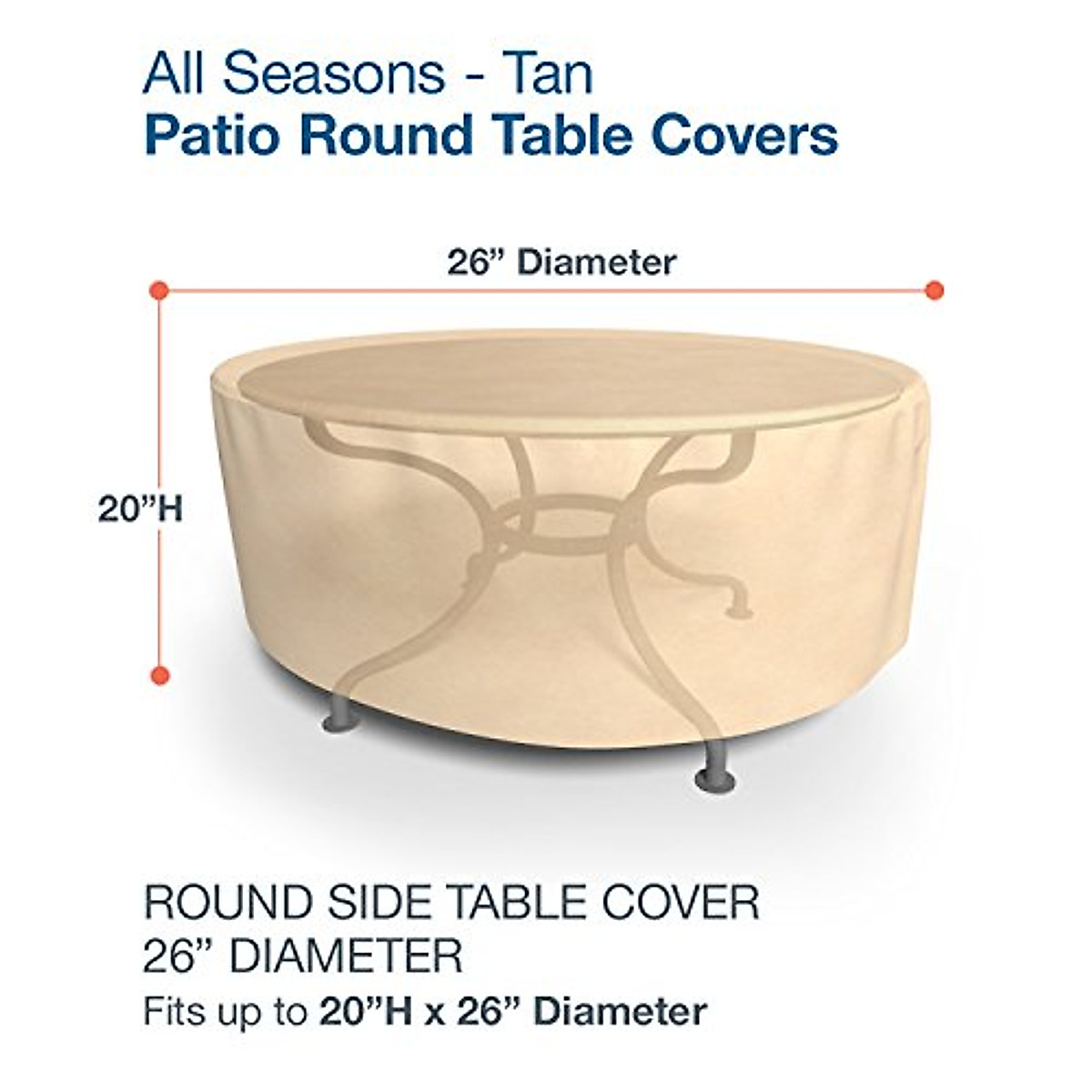 Budge P4A07SF1 All Seasons Round Patio Table Cover Lightweight, UV-Resistant, Extra Small, Tan
