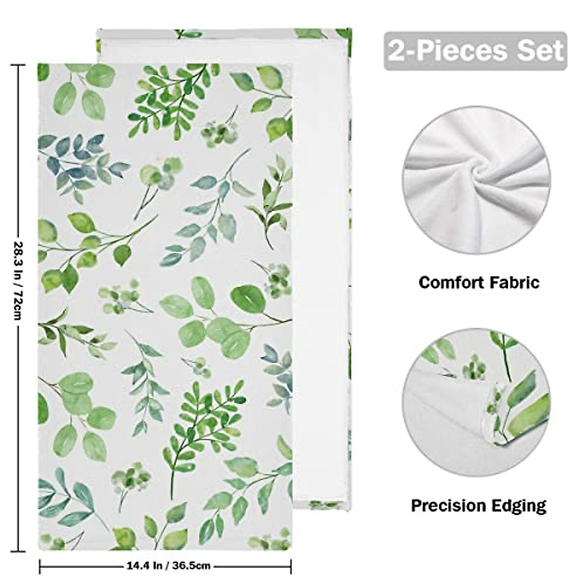 Green Leaves Hand Towels 2 Pcs Tropical Plant Soft Absorbent Face Towel Multipurpose for Hotel Gym Guest Home Decorative