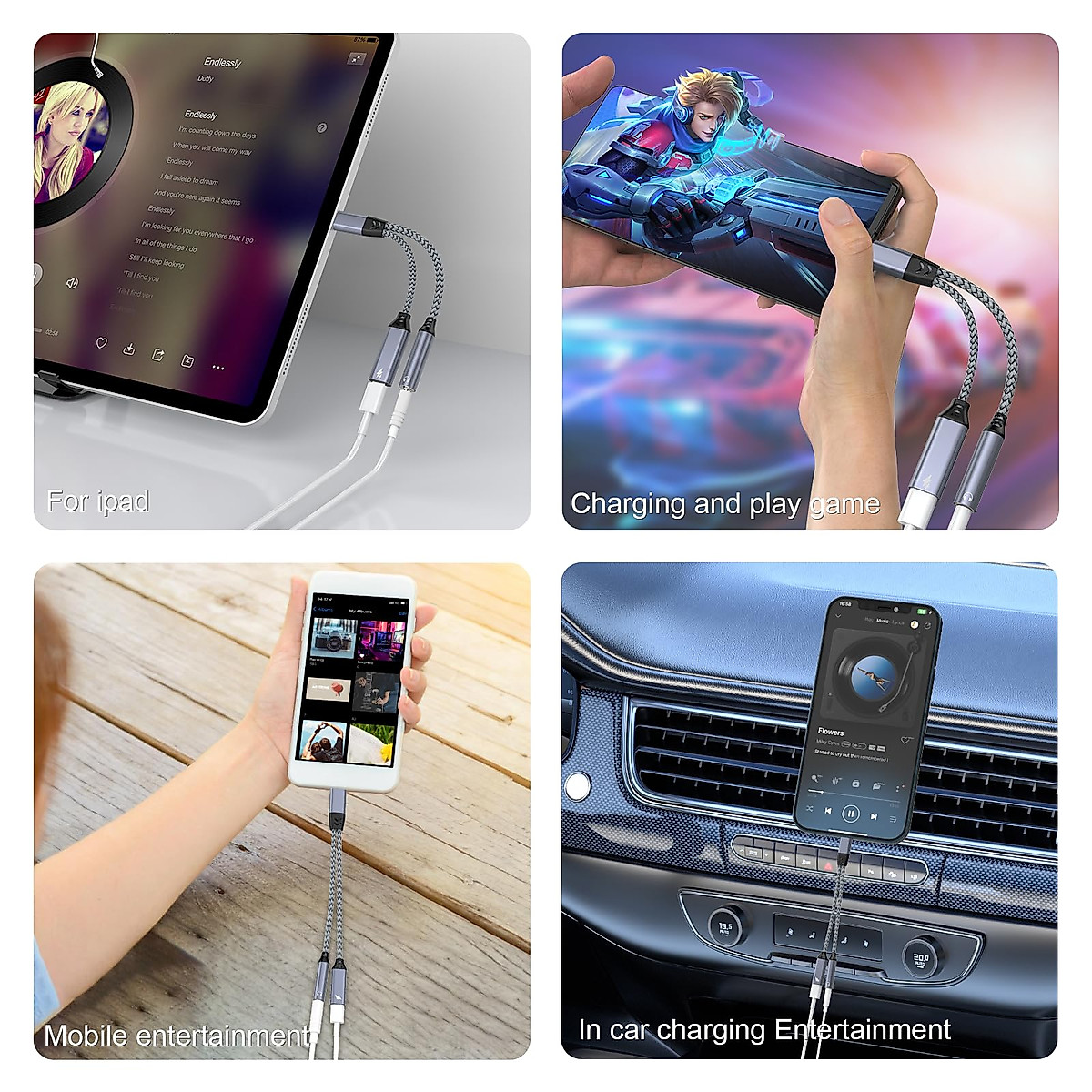 Opluz 2-in-1 Lightning to 3.5mm Headphone and Charger Adapter for iPhone, iPad, and Other Apple Devices