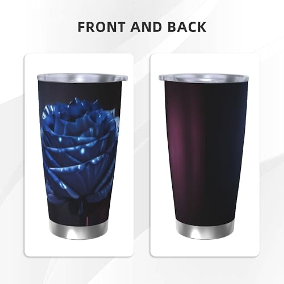 EKPRAVDKTF Blue Rose 20oz Insulated Stainless Steel Tumbler With Lids And Straws, Double Wall Vacuum Travel Coffee Mug, Thermal Cup For Cold & Hot Drinks, Reusable Metal Straw & Brush