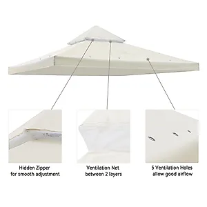 Yescom 10x10Ft UV30+ Gazebo Replacement Top for 2 Tier Outdoor Canopy Cover Patio Backyard Party Deck Ivory