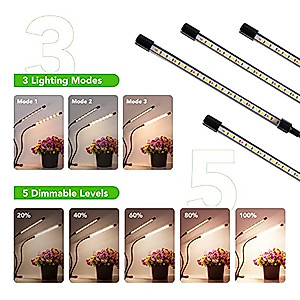 GROWSTAR Plant Lights for Indoor Growing, Full Spectrum 4 Heads Clip Grow Lamps with 10 Feet Cables for Seeding Blooming and Fruiting(2 Pack)