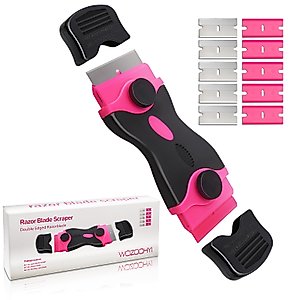 Wozoohyi Razor Blade Scraper,Plastic Razor Blade Scraper with 5 PCS Metal Blades and 5 PCS Plastic Blades,Pink Scraper Tool for Removing Decals, Window Labels,Glass Stove Top,Stickers (1 Pink)