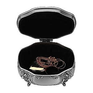 ZZYINH AN207 Vintage Jewelry Box Oval Shaped with Antique Carved Flower Necklace Earring Storage Organizer Jewelry Dispaly Holder Small Jewelry