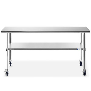 GRIDMANN NSF Stainless Steel Work & Prep Table 60 x 30 Inches with Caster Wheels and Under Shelf for Restaurant, Home, Hotel
