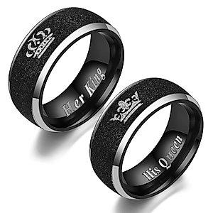 AluoWang King Queen Rings for Couples Set Promise Rings for Him and Her Customizable Matching Wedding Rings for Couples Engagement Rings Black Blue Valentine's Jewelry Gift (Glittering Prince and Princess)