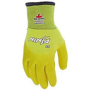 MCR Safety Ninja® Ice Hi-Visibility 15 Gauge Nylon Insulated Cold Weather Gloves, Acrylic Terry Inner, 3/4 HPT Coating, Yellow, Medium ,1-Pair
