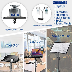 Projector Stand Tripod Adjustable Height, with Wheels, 2 Shelves, Mouse Tray Laptop Tripod, Outdoor Projector Stand for Backyard, Studio