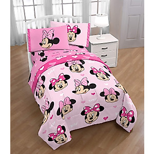 Jay franco Disney Minnie Mouse Hearts N Love Twin Comforter - Super Soft Kids Reversible Bedding - Fade Resistant Microfiber (Official Disney Product)