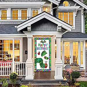 Cartoon Very Hungry Little Green Caterpillar Happy Birthday Banner Backdrop Supplies Favors Insects Theme Decor for 1st Birthday Party Baby Shower Photo Studio Booth Props Background Decorations