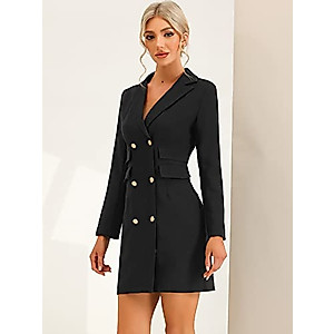 Allegra K Women's Elegant Blazer Office Work Dress with Pockets Small Black