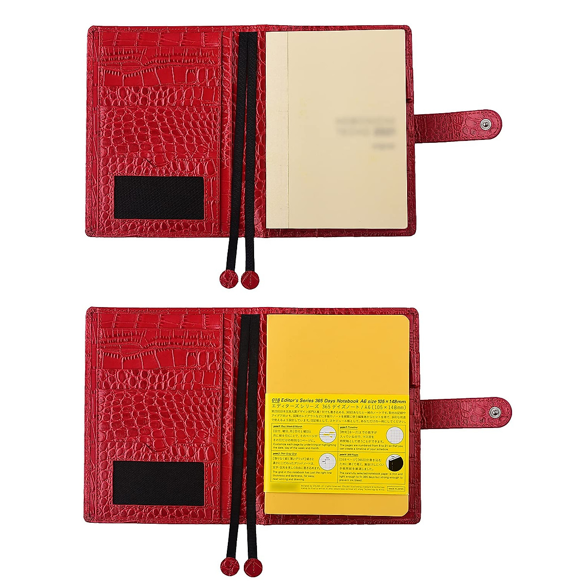 Genuine Leather a6 Planner Cover with Pen Loop Card Slots Zipper Pockets, Personal Organizer Cover, Compatible with Most A6 size Planners notebooks (Crocodile-Red)