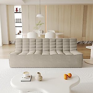 JACH 82.68" Fireside Chenille Sofa Chair, Deep 3-Seats Comfy Floor Couch, Lazy Corner Bean Bag Chairs, Lounge Foam-Filled Accent Chair for Living Room Bedroom Office Salon, Khaki