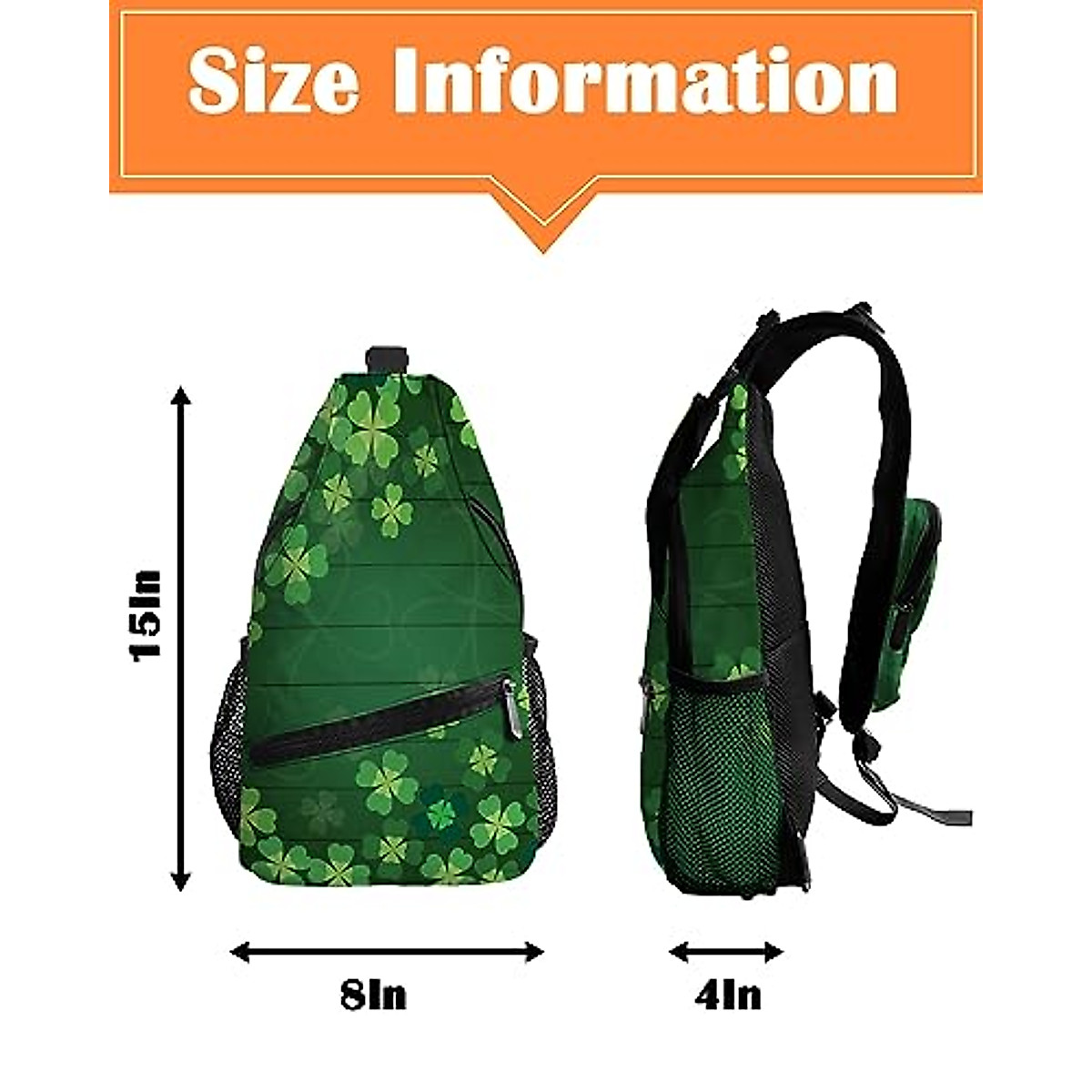 Sling Backpack, Saint Patrick'S Day Clover Green Leaf Waterproof Lightweight Small Sling Bag, Travel Chest Bag Crossbody Shoulder Bag Hiking Daypack for Women Men