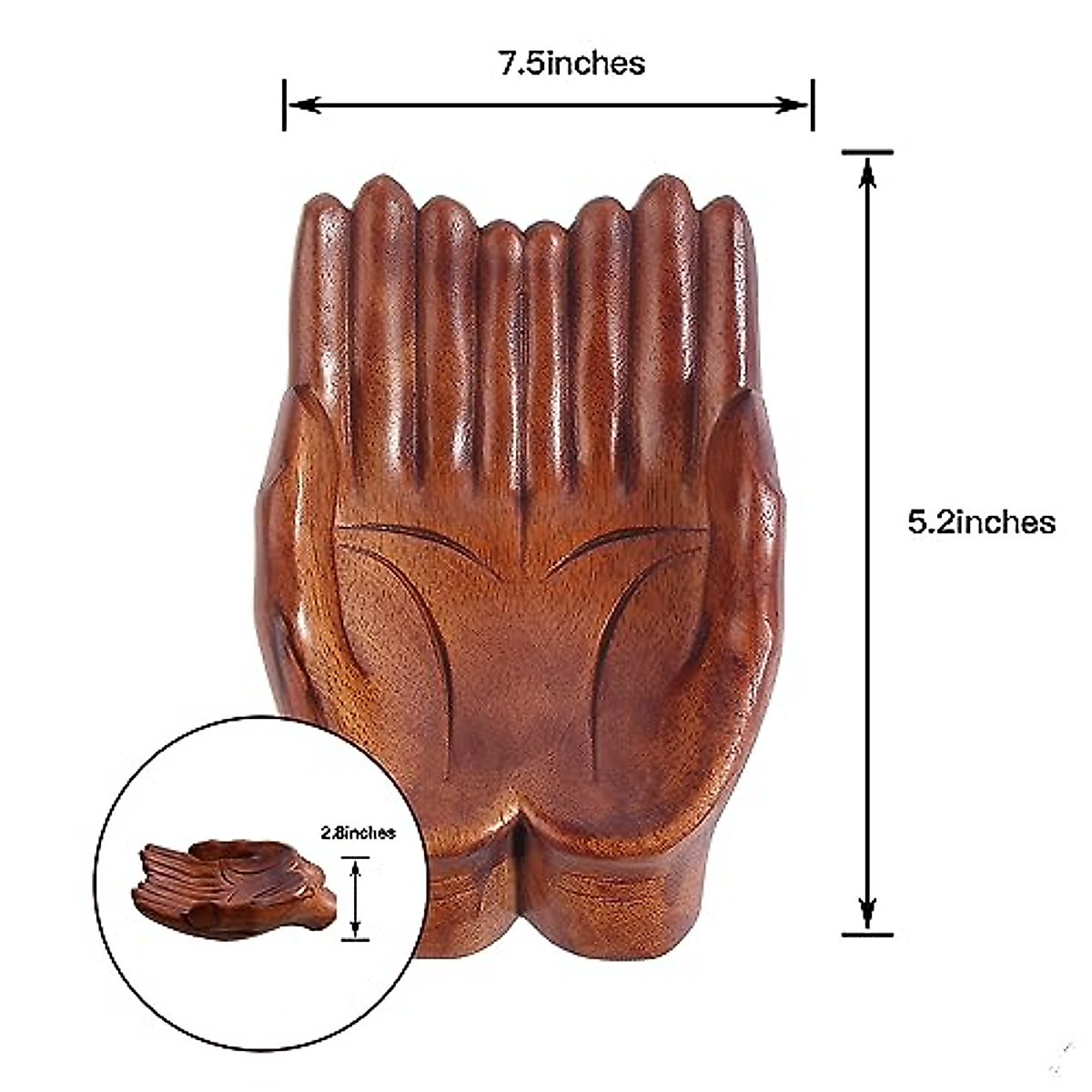 Eiyye Carved Hands Decorative Bowl, Crystal Holder for Stones, Crystal Shelf Offering Hands Sculpture, Key Bowl Wooden Decorative Tray For Entryway Table