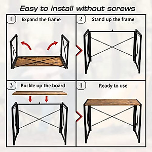 Shahoo Computer Desk 39 Inch, Folding Writing Table No Assembly, Sturdy Small Home Office Desktop, Firewood