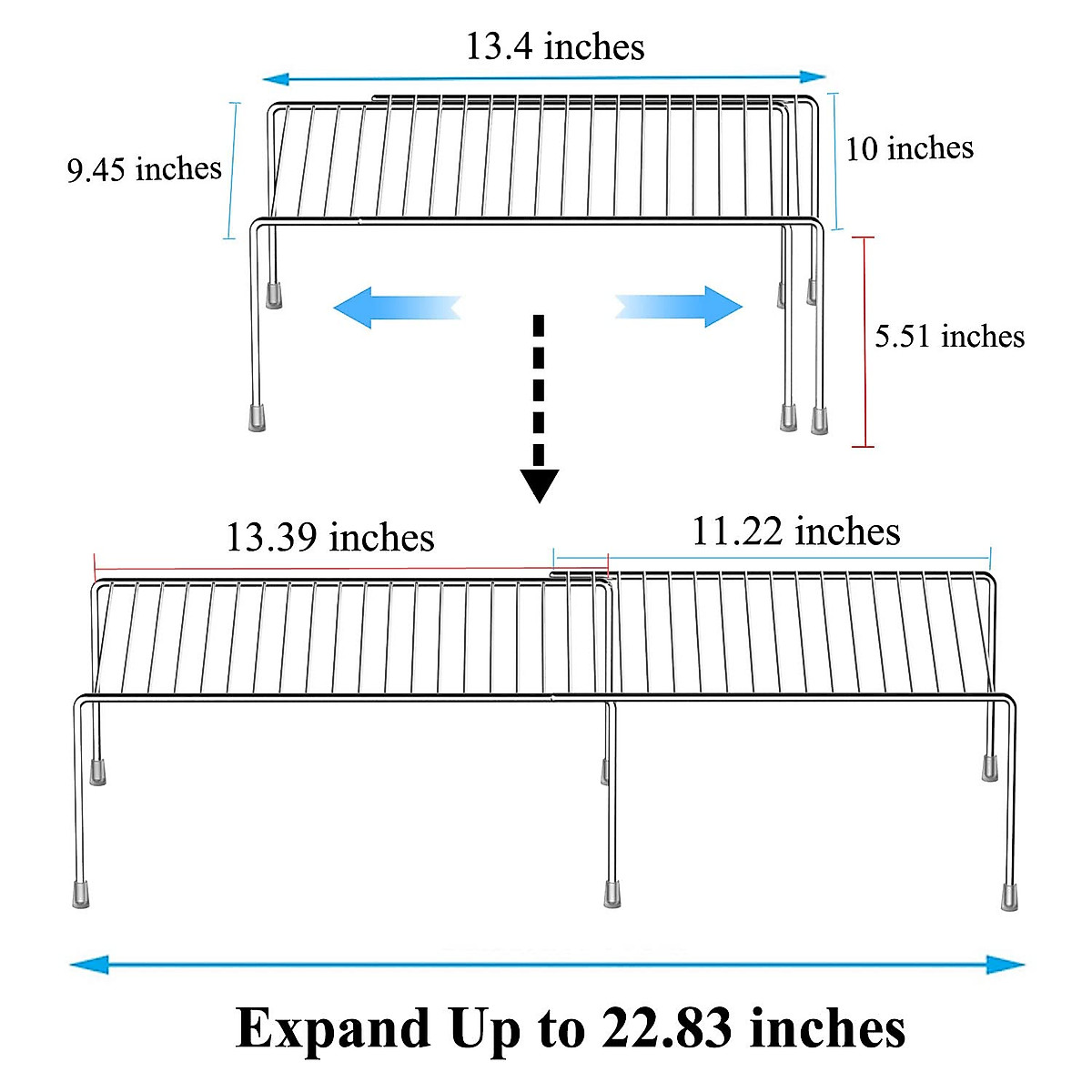 GEDLIRE Kitchen Cabinet Expandable Shelf Organizers Set of 2, Adjustable Metal Wire Pantry Storage Shelves, Plate Dish Organizer Rack for Cabinets, Cupboard, Counter, Freezer, Countertop, Chrome