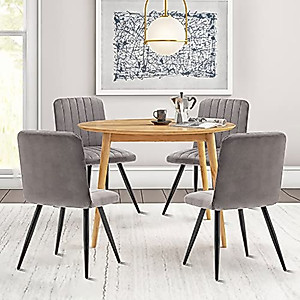 Alunaune Modern Velvet Dining Chairs Set of 2 Upholstered Accent Chair Mid Century Armless Chair Living Room Kitchen Desk Side Chair with Metal Legs-Grey