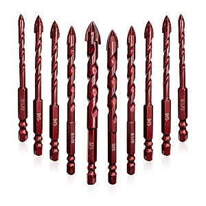 FEWELL Masonry Drill Bits 10 Pcs, Concrete Drill Bit Set Size 3/16" to 1/2", Professional High Cobalt Drill Bit Set for Tile Glass Metal Brick Concrete Ceramic Plastic Wood