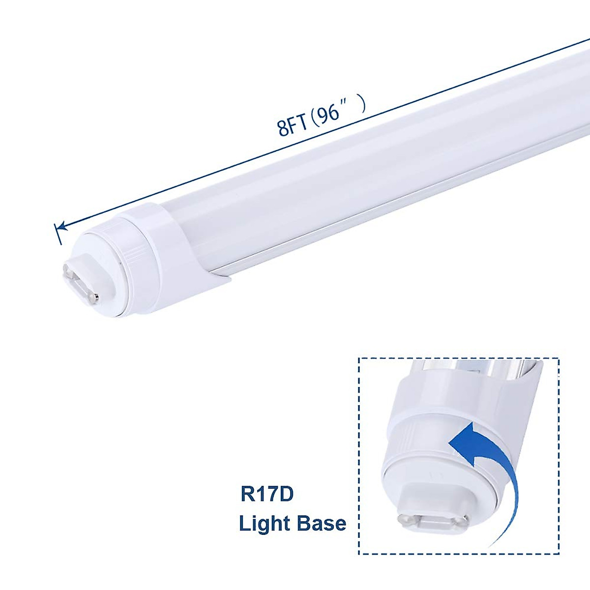JOMITOP R17d 8 Foot Led Bulb Tube Light HO Base Rotatable Frosted Cover 45W, Replacement 100W Fluorescent Lamp Shop Lights,Dual-Ended Power, Cold White 6000K, 5400LM, AC 90-277V Pack of 25