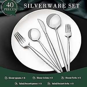 40-Piece Silverware Set for 8, CEKEE Stainless Steel Flatware Cutlery Set for Home Restaurant Hotel Apartment, Kitchen Utensils Set Included Knife Spoon and Fork Set- Mirror Polished & Dishwasher Safe