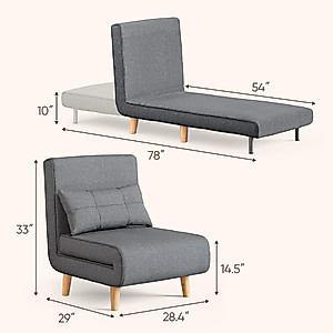 Ahomly 3 in 1 Convertible Chair Bed, Sleeper Chair Futon Sofa Bed with Adjustable Backrest, Futon Chair for Living Room Guest Room Apartment Small Space, Grey