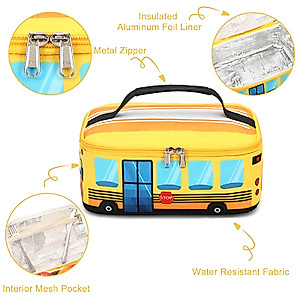 LEDAOU Lunch Box Kids Boys Girls Cute Insulated Lunch Box Reusable Lunch Bag Meals Tote Lunchbox for School Picnic Travel (Bus Yellow)