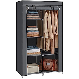 SONGMICS Portable Closet, Clothes Storage Organizer with 6 Shelves, 1 Clothes Hanging Rail, Non-Woven Fabric Closet, Metal Frame, 17.7 x 34.6 x 66.1 Inches, Gray URYG84GY