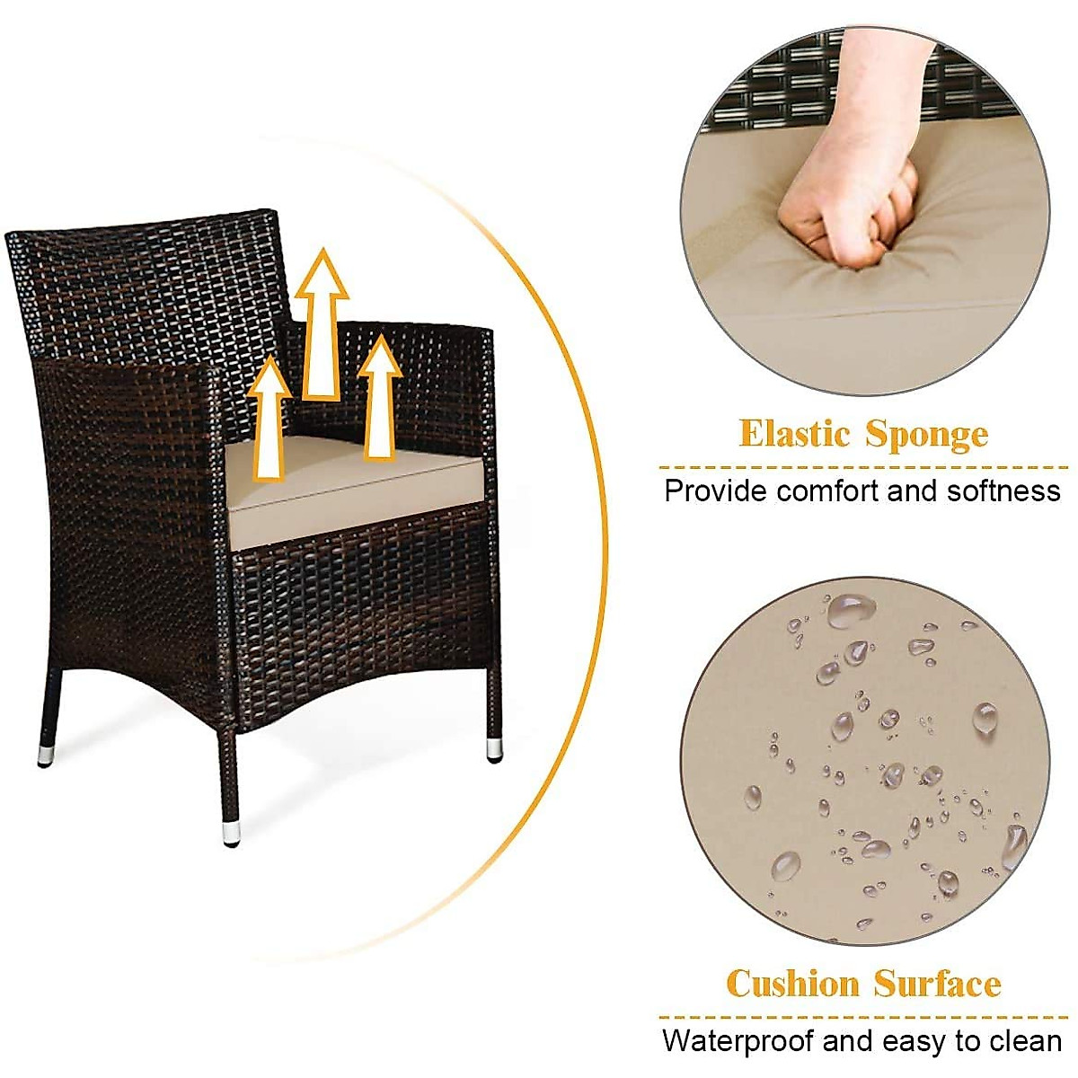 LUARANE 4-Piece Rattan Patio Furniture Set, Outdoor Wicker Sofa Couch Table Set, w/Thick Seat Cushions Tempered Glass Coffee Table, Conversation Set for Lawn Garden Poolside Backyard (Brown)