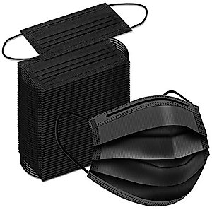 Black Disposable Face Masks, 50 Pack Face Mask 3 Ply Disposable Masks