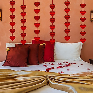 Heart Garland for Valentines Day Decor - 12 Packs Red Glitter Hanging String Hearts - NO DIY - Valentines Day Banner Decorations for Home Mantle Office Wedding Anniversary Birthday Party Supplies