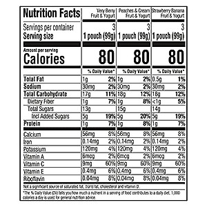 Gerber Baby Food Pouches, Very Berry (3), Peaches & Cream (2), Strawberry Banana (2), Value Pack, Fruit and Yogurt, Toddler, (3.5 oz each), (Pack of 9)