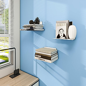 FENTEC Floating Book Shelves for Wall, Wall Mounted Invisible Floating Bookshelf, Heavy-Duty Hanging Bookshelves, Hidden Book Shelf Metal Wall Book Holder for Bedroom Home Office, 6-Pack White