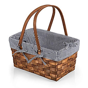 Picnic TIME - Kansas Picnic Basket with Lid - Handwoven Wood Picnic Basket