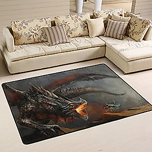 SAVSV 3' x 2' Area Rug Carpet Doormat Lightweight Printed Knight Fighting Dragon Easy to Clean for Living Room Bedroom