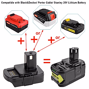 JFQWLE Converter for Black&Decker/Porter Cable/Stanley to Ryobi Battery Adapter, Compatible with Black&Decker/Porter Cable/Stanley 20V Lithium-Ion Batteries, Work for Ryobi 18V Cordless Power Tools
