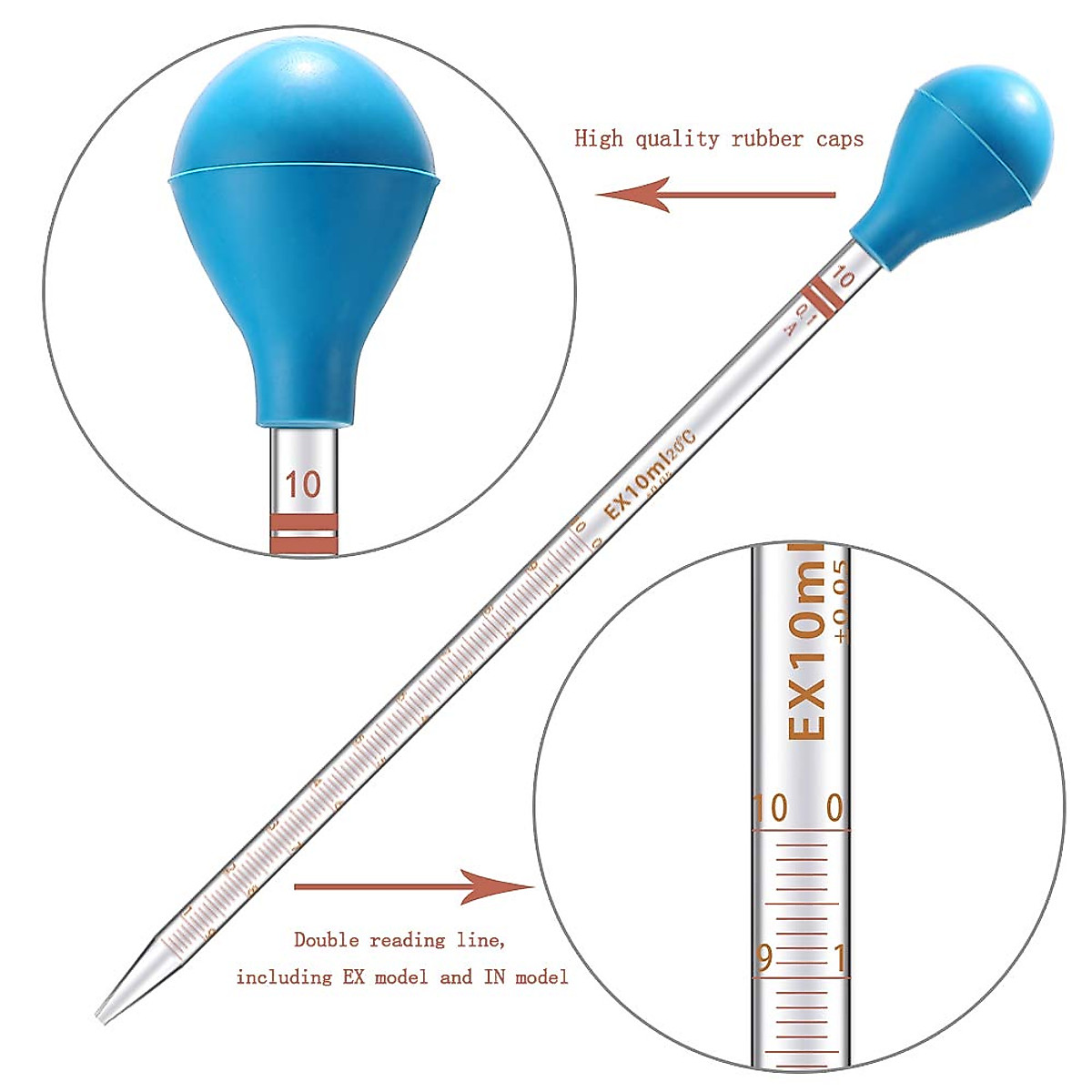 Thick Glass Graduated Dropper Pipettes with Caps Set of 5(1ml 2ml 3ml 5ml 10ml)