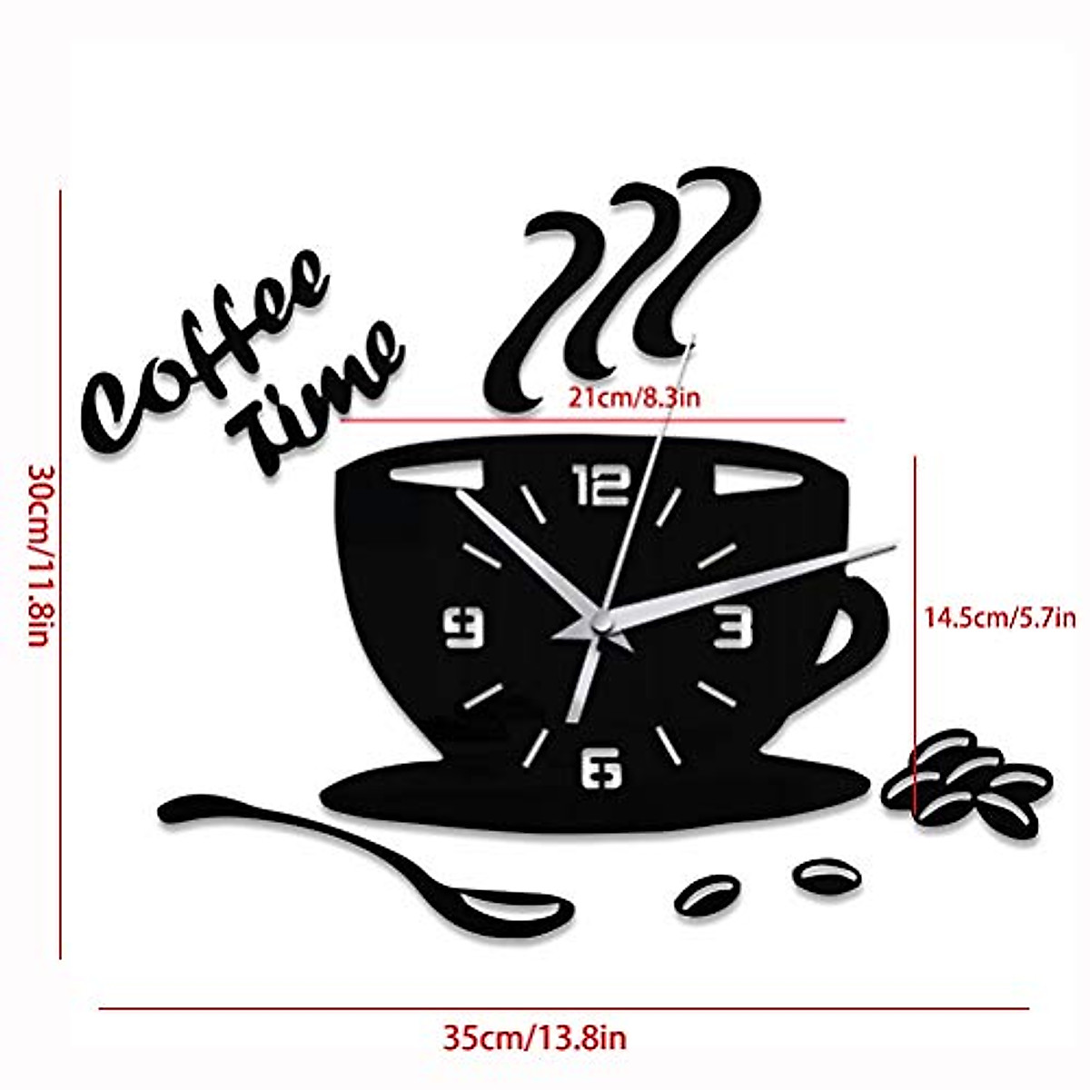 Enfudid Acrylic Wall Clocks Coffee Time Cup Clock Battery Operated Large Clock for Office