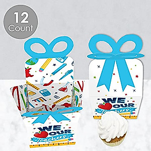Big Dot of Happiness Thank You Teachers - Square Favor Gift Boxes - Teacher Appreciation Bow Boxes - Set of 12