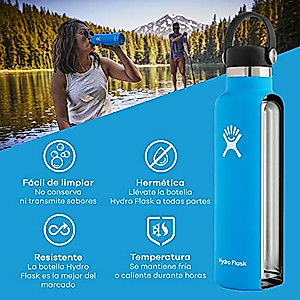 Hydro Flask Water Bottle 621 ml (21 oz), Stainless Steel & Vacuum Insulated, Standard Mouth with Leak Proof Stainless Steel Cap, Pacific