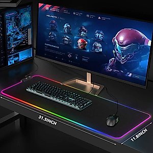 Dpower RGB Gaming Mouse Pad - Large Extended 13 Lighting Mode LED Soft Mouse Pad, Non-Slip Rubber Base, Waterproof, Computer Keyboard Mousepad Mat XL for Pro Gamer, 31.5X11.8Inch
