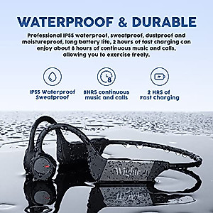 Wigfar Bone Conduction Headphones Bluetooth, Built-in 16GB Memory Bluetooth 5.3 Open Ear Headphones Wireless Bluetooth, Intelligent Voice Waterproof 8 Hr Battery Life for Running, Driving, Calling