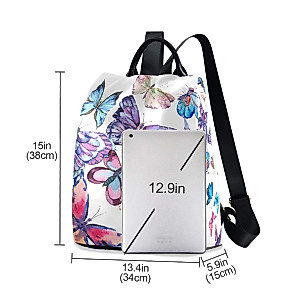 ALAZA Blue & Pink Butterfly Backpack Purse for Women Anti Theft Fashion Back Pack Shoulder Bag