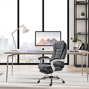 Vinsetto High-Back Executive Office Chair with Footrest, Linen-Fabric Computer Chair with Padded Armrests, Ergonomic Office Chair, Gray