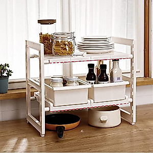 Aluvee Under Sink Storage and Organiser - Multipurpose Sliding 2-Tier Under Sink Organiser for Bathroom Kitchen - Top & Bottom Sliding Cabinet Organiser, White