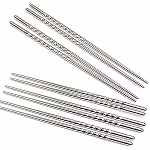 Happy Sales HSCSS4, 10 Pc Chopstick Stainless Steel Chopsticks 5 Pairs spiral