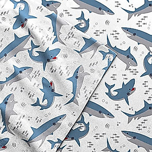 dream FACTORY Kids Sheet Set Lightweight Microfiber Bed Sheets Super Soft Easy Wash Cozy Bedding 10” Pocket - Twin, Blue Sharks