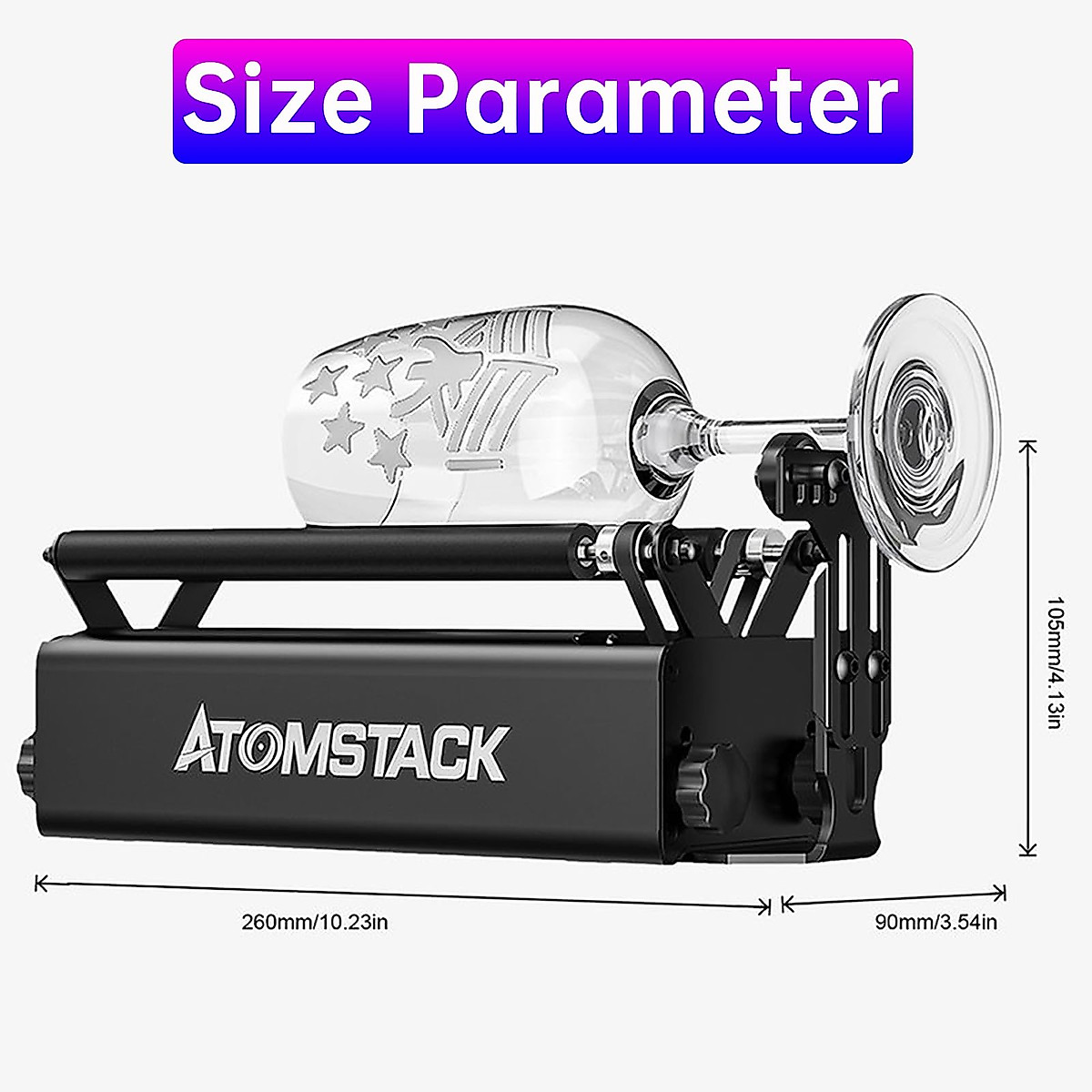 ATOMSTACK R3 Pro Laser Rotary Roller, Engraving Auxiliary Module for Laser Engraver, 360° Y-axis Rotating Roller for Carving of Goblet/Cylindrical/Round/Oversized Objects (R3 Pro Rotary Roller)