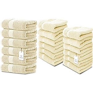 White Classic Luxury Hand Towels | 6 Pack Luxury Cotton Washcloths | 12 Pack Bundle (Beige)