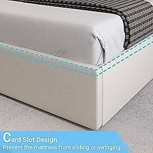 DICTAC Queen Bed Frame with LED Headboard and 4 Storage Drawers Upholstered Platform Bed Frame with USB Ports and Led Lights Modern Queen Size Led Bed Frame,Linen Fabric,No Box Spring Needed,Off White